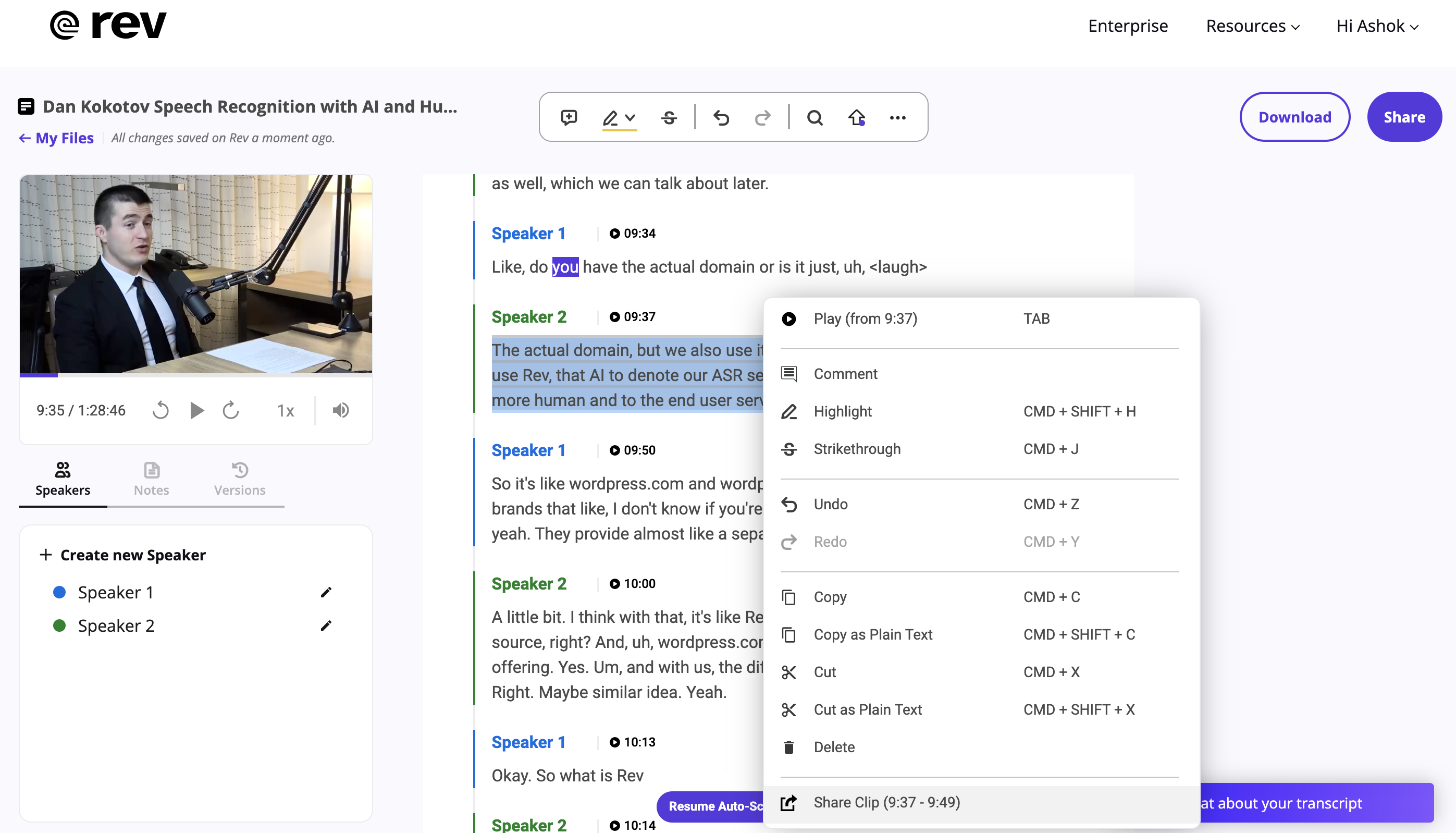 Shareable Clips – Rev.com Help Center