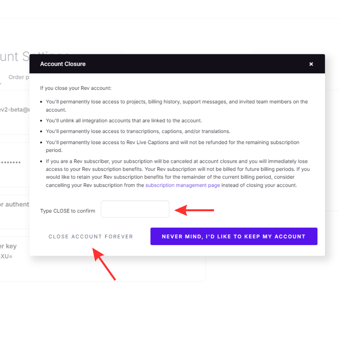 Close Account – Rev.com Help Center